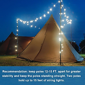 Elevens String Light Pole - A Set of 2, Patio Light Poles with Arc Shaped Hooks, Outdoor Light Poles for Outside String Light, Perfect for Garden, Backyard, Party, Wedding, Birthday Decoration (Black)