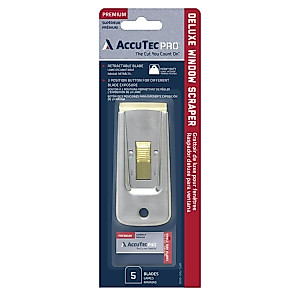 AccuTec Pro Heavy Duty Window Scraper with 5 Blades - Full Metal Body for Longevity and High Carbon Steel Blades for Optimized Sharpness and Durability - APTL-7001
