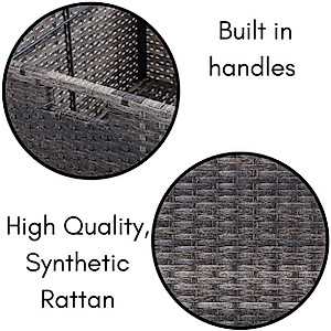 BIRDROCK HOME Rolling File Box - Storage Cabinet with Wheels - Weatherproof Rattan-Style Resin Deck Chest for Garden, Home and Office - Organize Cushions, Toys, and Accessories - Storage Box - Grey