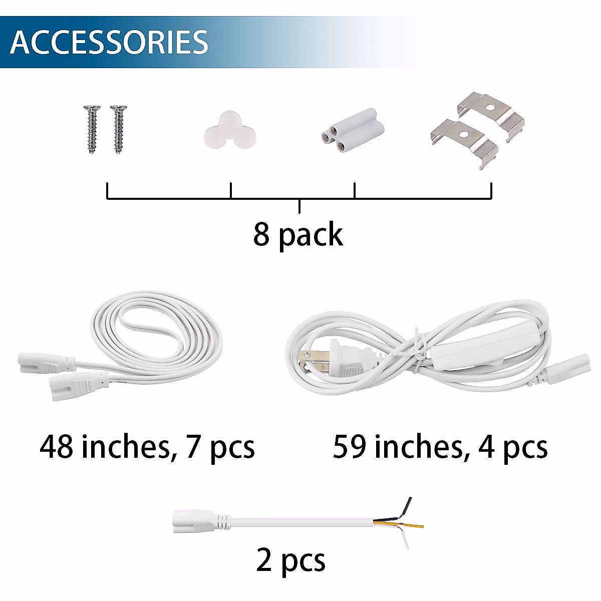 Barrina (Pack of 8) LED T5 Integrated Single Fixture, 4FT, 2200lm, 5000K, 20W, Utility Shop Light, Ceiling and Under Cabinet Light, ETL Listed, with Built-in ON/Off Switch