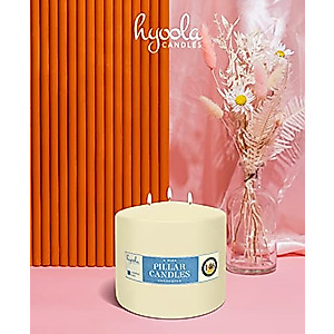 HYOOLA Ivory Three Wick Large Candle - 6 x 6 Inch - Unscented Big Pillar Candles - 146 Hour - European Made
