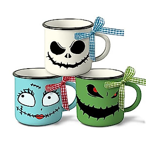 Paayna Halloween Mini Coffee Mug Set of 3, Night. mare BE Fore. Xmas Jack and Sally Spooky Face Mini Cups for Tiered Tray Decor, Kitchen Coffee Bar Party Decoration Centerpiece Fall Housewarming Gift
