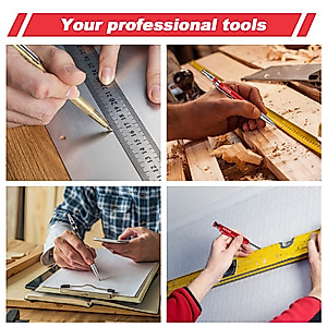 Mechanical Carpenter Pencils Set with Marker Refills and Carbide Scriber Tool, Solid Deep Hole Woodworking Pencils Marker Marking Tools with Built in Sharpener for Architect Construction