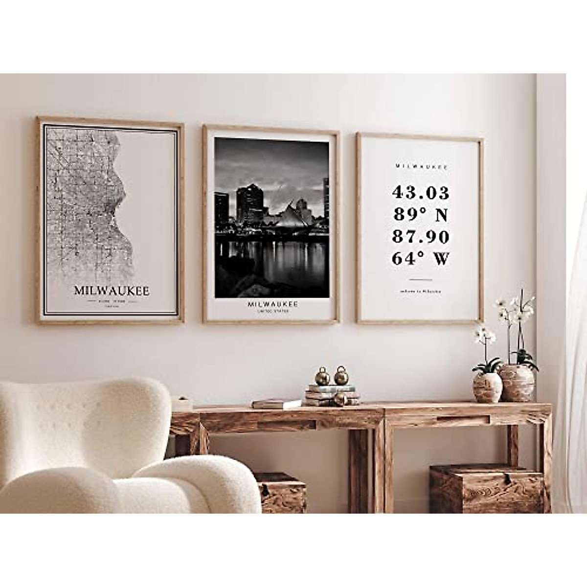 Dear Mapper Milwaukee United States View Abstract Road Modern Map Art Minimalist Painting Black and White Canvas Line Art Print Poster Art Line Paintings Home Decor (Set of 3 Unframed) (12x16inch)