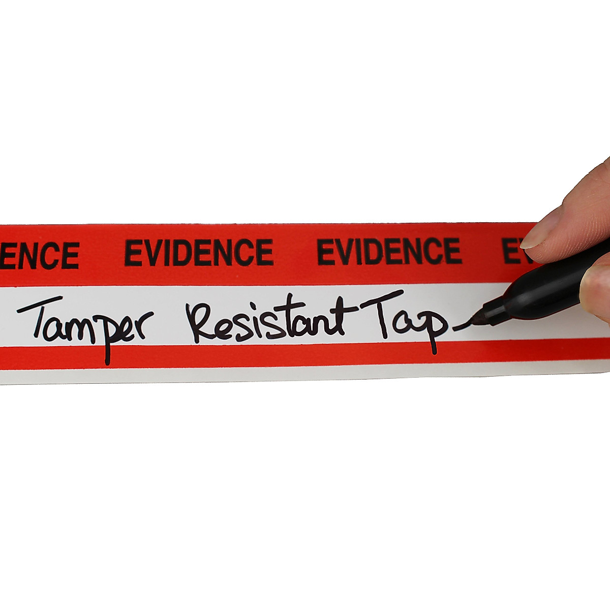 ChromaLabel 1.37 Inch Imprinted Evidence Tape Stickers, Tamper Evident Tape Crime Scene Decorations - 480 Inch Roll (13.33 Yards) with Dispenser Box, Red and White