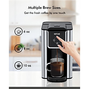 SIFENE Single Serve Coffee Maker, 3-in-1 Quick Brew for Coffee Pods, Ground Coffee, & Loose Tea, 6-12oz Cup Sizes, 50oz Removable Water Tank, 1150W, Compact, Black
