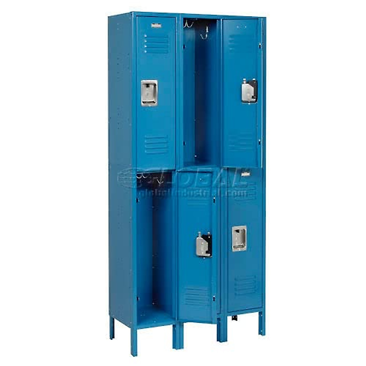 Global Industries Double Tier Locker, 12x18x36, 6 Door Unassembled, Blue