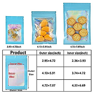 YOTOZU 100-Pack Holographic Resealable Bag Ziplock Food Storage Aluminium Foil Mylar Smell Bag Plastic Flat Packaging Pouch for Party Favor Food Candy Jewelry Lip Gloss Optional Multi Color（Blue,4x6）