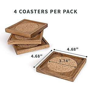 NAUMOO Natural Wood Large Coasters - Set of 4 - Absorbent Cork Pad for Table Protection - Large Wooden Coaster for Drinks, Coffee Cups, Mugs - Rustic Farmhouse Decor
