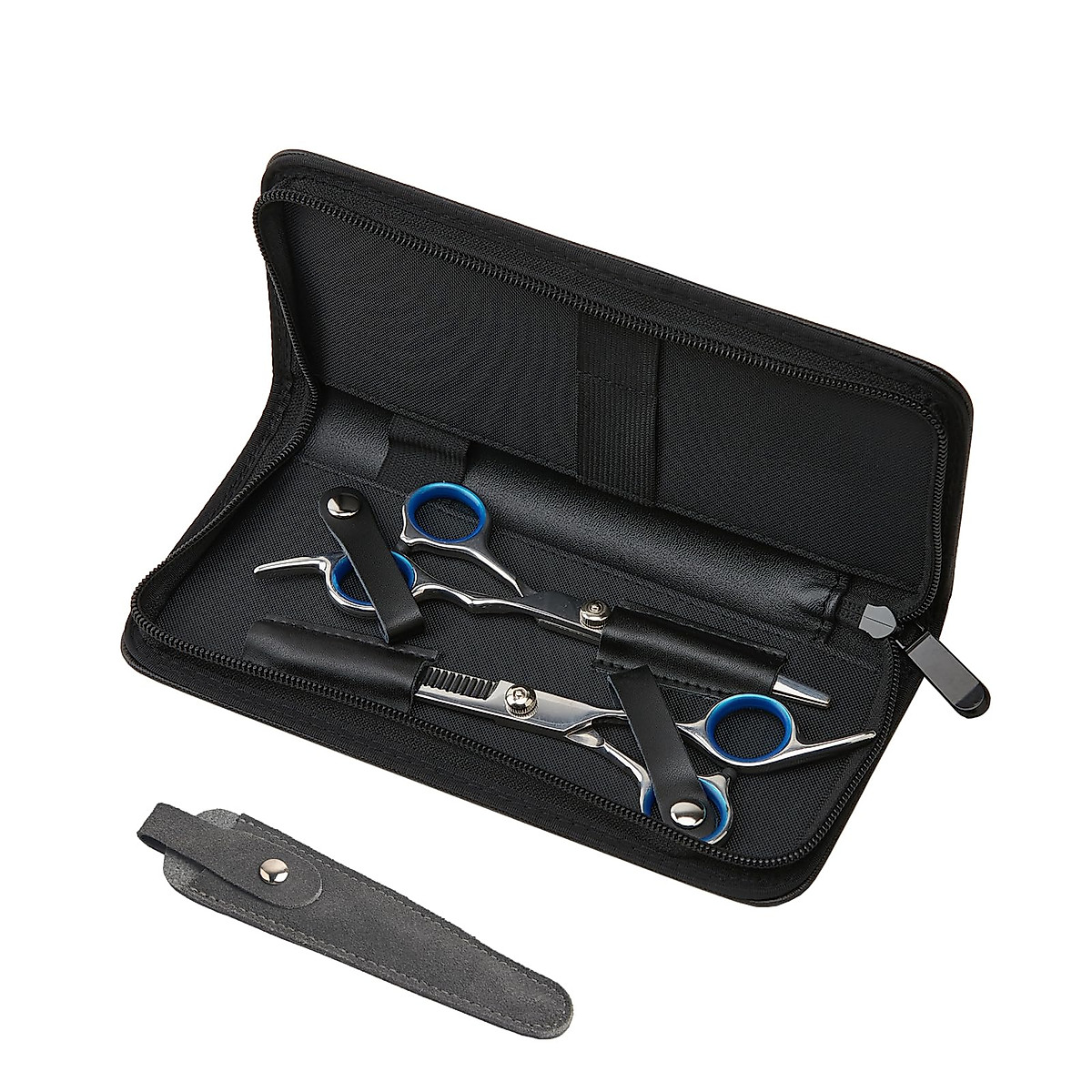 LAKE of FIRE Scissors Case with Zippers and Leather Cover for Convenient Storage and Protection (Black+Gray)