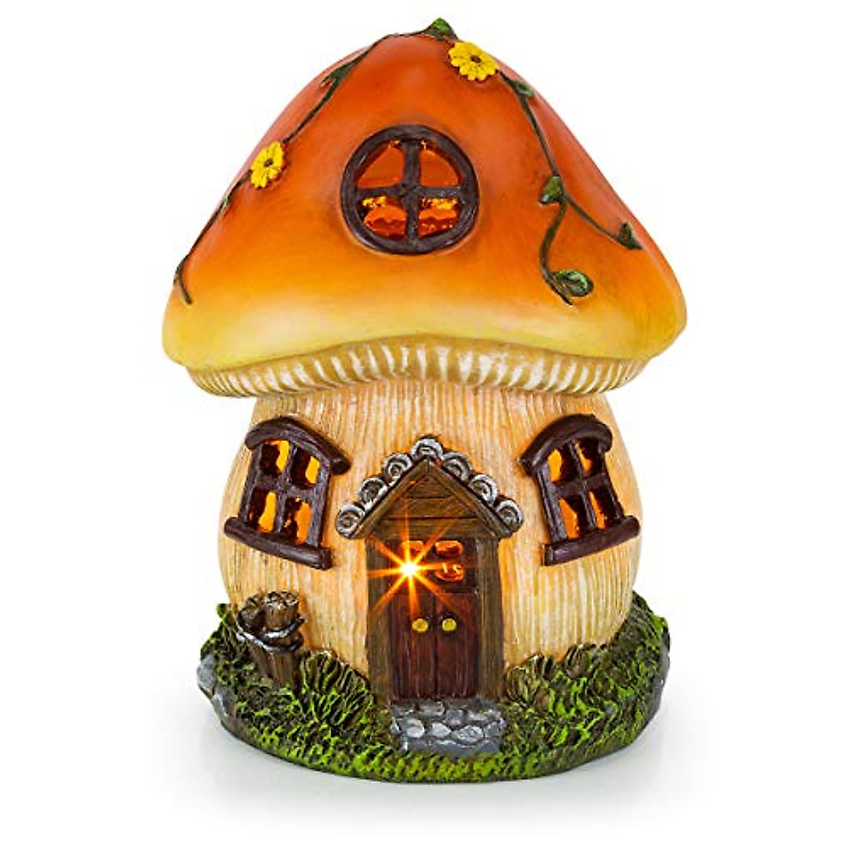 VP Home Tree Trunk Fairy House Solar Powered LED Outdoor Decor Garden Light & Mushroom Fairy House Solar Powered Outdoor Decor LED Garden Light