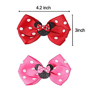 RCJERA Hair Clip, Baby Girl Mouse Ears Hair Bows Clips, 4pcs Polka Dot Hair Accessory for Baby Kids Girls Women, Mice Hair Accessories for Glitter Party Princess Decoration Cosplay
