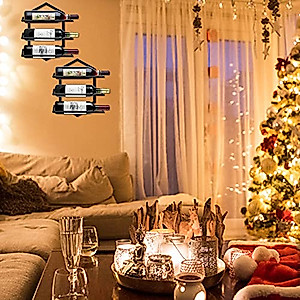 YALINKA 2Pcs Wall Mounted Wine Stemware Rack, Metal Hanging Wine Glass Display Holde Holds 3 Bottles, Elegant Storage for Kitchen Dining Room Bar Wine Cellar