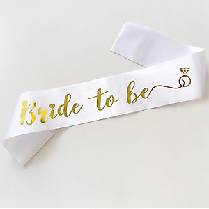 BLUPLE Bride to Be Sash 1pc Bachelorette Party Sash Bridal Shower Hen Party Supplies Decorations Party Wedding Favors Accessories (Gold/White)