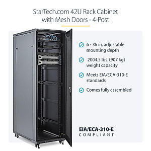 StarTech.com 4-Post 42U Server Rack Cabinet, 19" Data Rack Cabinet for IT Equipment Mount, Full Size Network Cabinet Storage