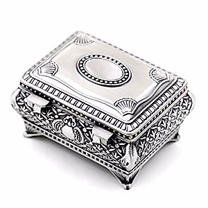 Uloveido Rectangle Shape Small Trinket Box - Retro Ring/Earrings/Necklace Storage Jewelry Organizer Case, Metal Treasure Chest Keepsake Gift Box for Women Girls Y2348