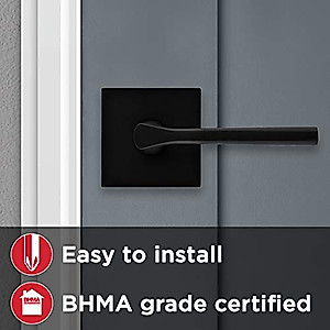 Kwikset 91540-034 Lisbon Door Handle Lever with Modern Contemporary Slim Square Design for Home Hallway or Closet Passage in Iron, Matte Black