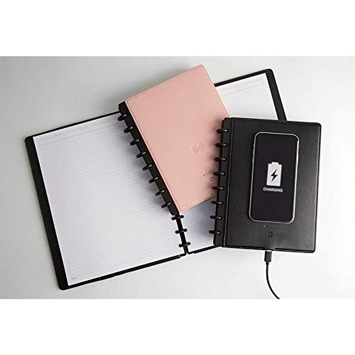 TUL Wireless Charging Discbound Notebook, Leather Cover, Letter Size, Black