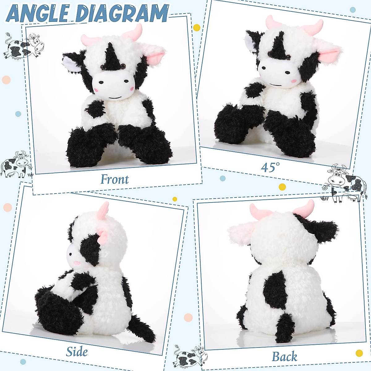 Aoriher 2 Pcs 10 Inch Cow Plush Stuffed Animal Toy Cute Soft Cow Plush Toy White and Black Cow Plush Great Birthday Gift for Boys Girls Birthday Party Office Home Decor
