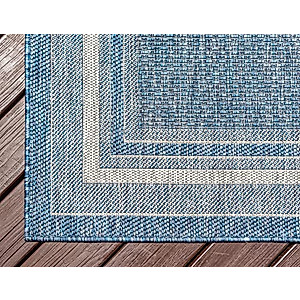 Unique Loom Outdoor Border Collection Area Rug - Soft Border (6' 1" x 9' Rectangle, Blue/ Ivory)