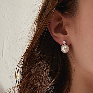 Pearl Stud Earrings Pearl Diamond Earrings for Women Pearl Stud Sterling Silver Pearl Earrings Dangle Silver Pearl Earrings for Women Han han Pearl Earrings Large Pearl Stud with Diamond 13MM