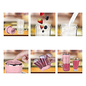 Portable Mini Blender for Shakes and Smoothies,12oz Personal Blender with Rechargeable USB, Made with BPA-Free Material Portable Juicer, 10 Blades (Pink)