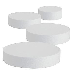 Bright Creations 4 Piece White Round Cake Dummy Tier Set, Foam Fake Cake in 4 Sizes for Decorating and Crafts, Baking Displays, Wedding Cake Design, Birthday Cakes, Parties (6, 8, 10, and 12 in)