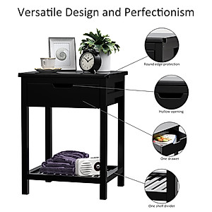 WTZ Nightstand, End Table, Bamboo Night Stand Bedside Table, Side Table with Drawer for Bedroom, Living Room, Lounge, Space Saving, Easy Assembly, NS-538 Black (1, Black)