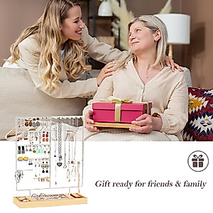 ProCase Jewelry Organizer Stand Earring Holder Organizer, 6 Tiers Earring Organizer Tree Necklace Rack Jewellery Tower Bracelets Holder Storage with Removable Wooden Ring Tray for Women Girls -White