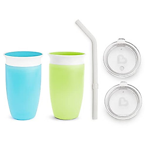 Munchkin® Miracle® 360 Toddler Sippy Cup, Blue/Green, 10 Ounce, 2 Pack and 3pc Sipper and Straw Lid