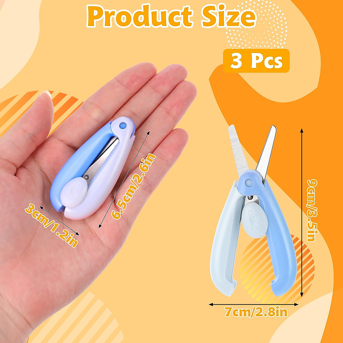 3 Pcs Safety Scissors for Kids Retractable Small Scissors Folding Travel Scissors Cute Craft Scissors for Toddler Crafts Children Arts Preschool Training, Orange Pink Blue