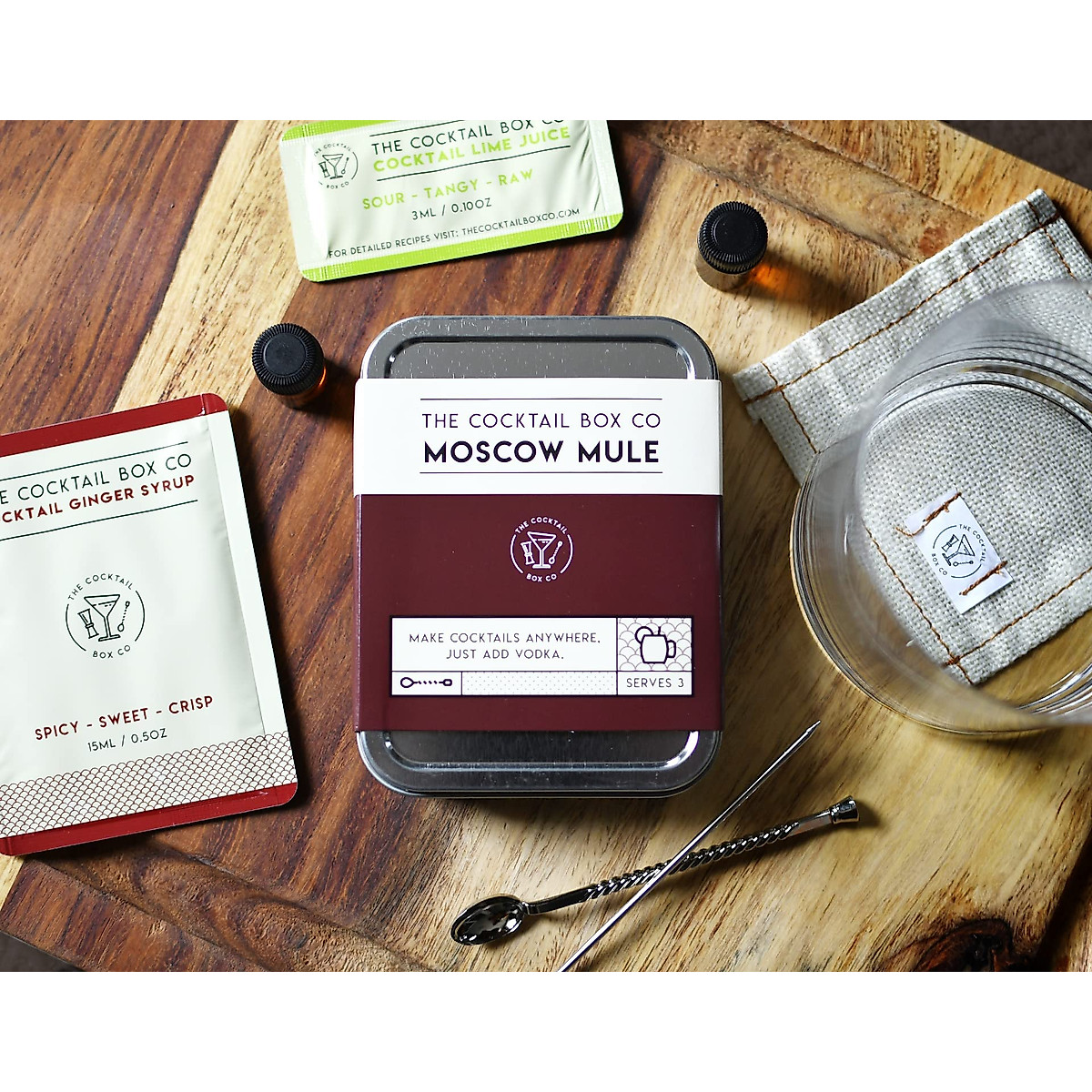 Cocktail Making Kit (4 Piece Gift Set) - Moscow Mule Kit, Gin and Tonic Kit, Champagne Cocktail, Old Fashioned Mix with Bitters for Cocktails with Recipes