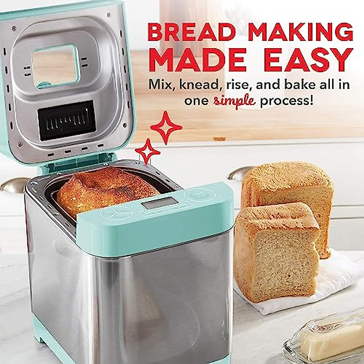 XMANX Stainless Steel Bread Maker, Up to 1.5 lbs Bread, Programmable, 12 Settings + Gluten Free and Automatic Stuffing Dispenser