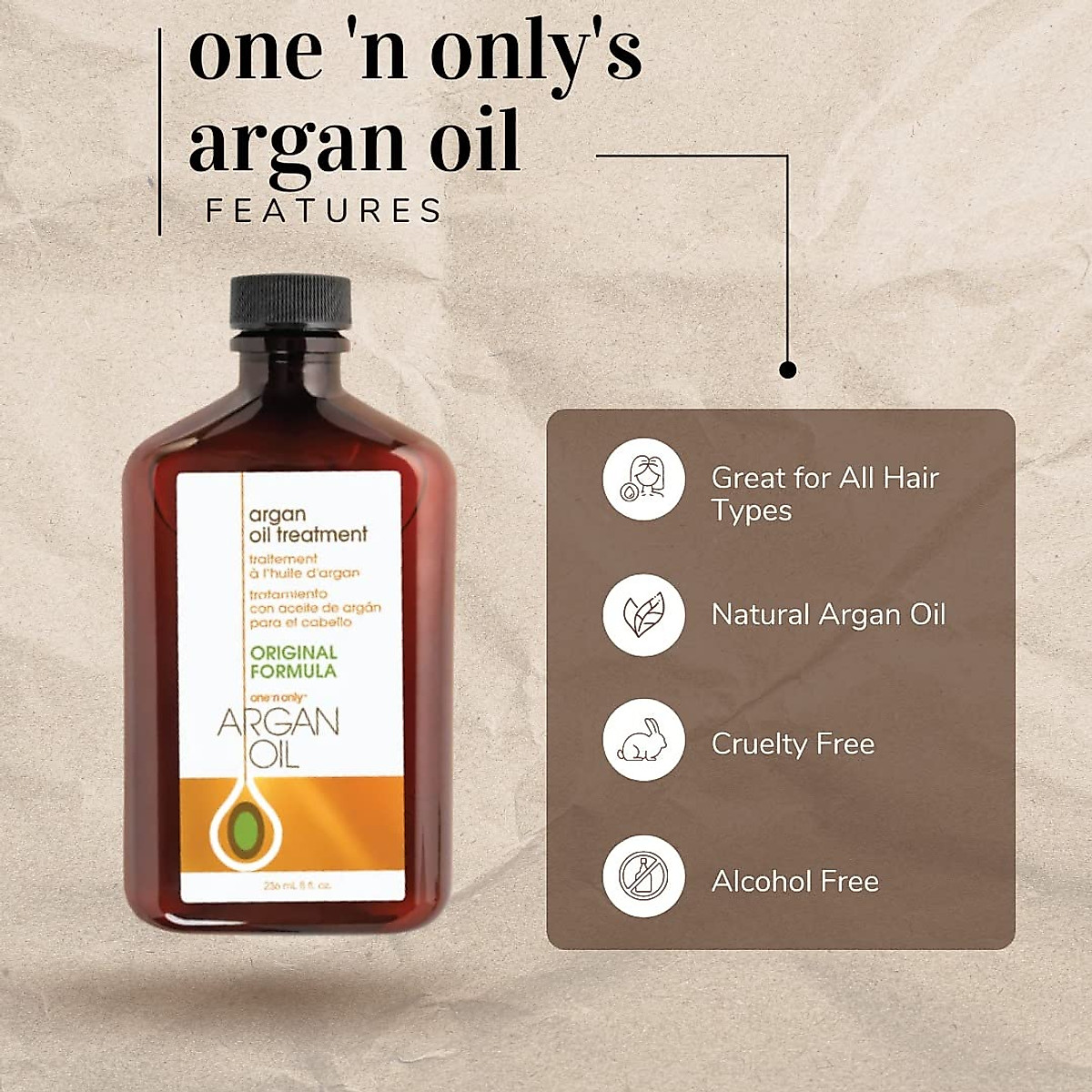 one 'n only Argan Oil Hair Treatment - Hair Oil Smoothes and Strengthens Dry Damaged Hair, Eliminates Frizz, Creates Brilliant Shines, Non-Greasy Formula, 3.4 Fl. Oz