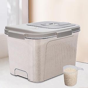 ZXTINGSHOP Food Containers, Plastic Grain Storage Container with Lid and Timer, Food Storage Bins Airtight Kitchen Storage Containers with Measuring Cup (white-L)