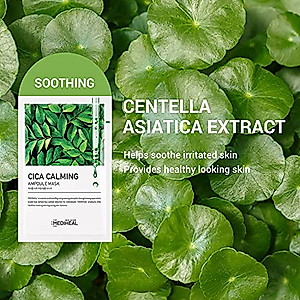 Mediheal Cica Calming Ampoule Mask 10Pack - Soothing Facial Mask Sheet with Centella Asiatica Extract, Soothe Irritated Skin and Smoothen Texture, Ultra Adhesion Tencel Sheet