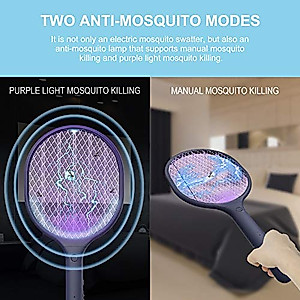 VANELC Fly Swatter Electric Zapper Racket, Upgrade 2023 Rechargeable Bug Zapper Racket, Portable 2-in-1 Mosquito Killer Trap with 3 Layer Safety Mesh for Home, Bedroom, Patio - Use 3000V Grid, Blue