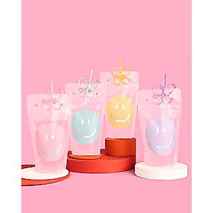 xo, Fetti Smiley Drink Pouches + Butterfly Straws - 16 count | Bday Cups, Happy Pastel Birthday Party Decorations, Cute Bachelorette Party, Cool Drinkware