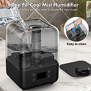 Humidifiers for Bedroom, Cool Mist Humidifiers for Large Room Home Baby, 5L Top Fill Ultrasonic Air Humidifier Quiet for Plants with Remote Control, Essential Oil Diffuser, Rotatable Nozzle - Black