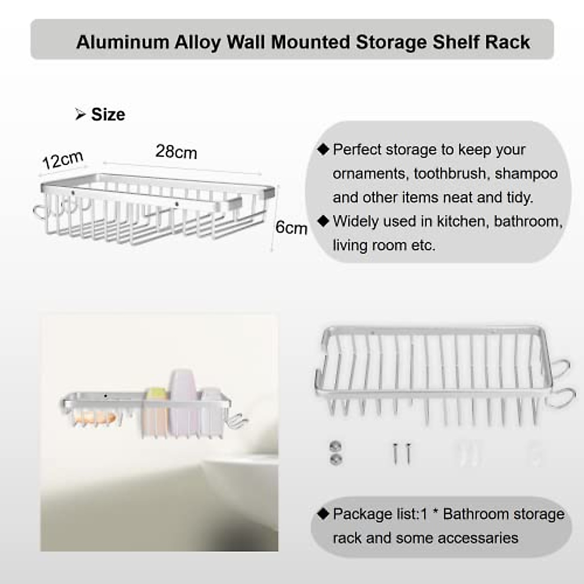 Bathroom Storage Shelf Bathroom Organizer With 2 Hooks, Easy To Clean No Ponding Trouble Space Saving Shower Tidy Organiser Baskets Storage Shelves Bathroom Storage Shower Caddy For Living Room