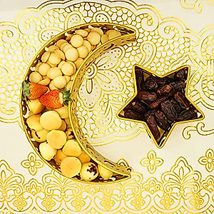 Moon Star Dinner Plate Tray Fruit Plate Ramadan Decoration,Eid Mubarak Moon Star Serving Tray Tableware Dessert Food Storage Container Ramadan Muslim Islamic Party Supply