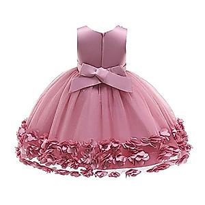 IBTOM CASTLE Girl Tutu Flower Petals Bow Bridal Dress for Toddler Girl Kids Princess Wedding Pageant Birthday Party Formal Communion Baptism Christening Summer Dance Ball Gown Dusty Pink 4-5 Years