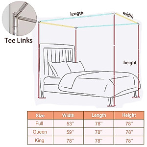 VELSKUD Canopy Bed Frame, Thicken Stainless Steel Bed Canopy Frame, Bed Post Poles 4 Corner Canopy for Metal Bed Mosquito Bed Poles Canopy Frame
