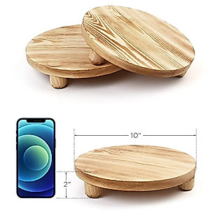 LotFancy Wooden Plant Stool, 2Pack, 10” Low Plant Stand, Round Pot Flower Pedestal Riser Holder for Indoor Outdoor Display