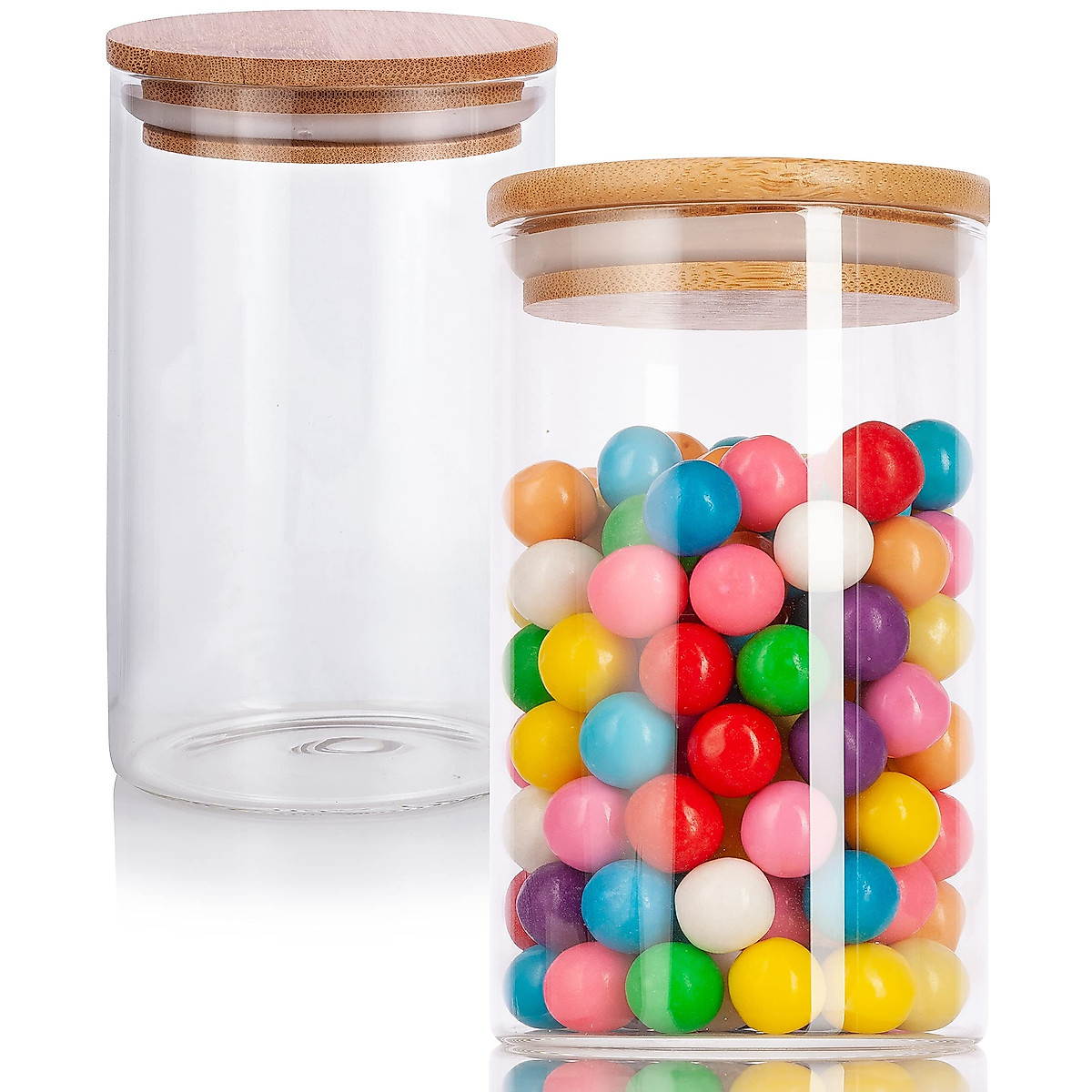 (2 Pack) 16 oz Clear Glass Home Storage Kitchen Jar with Wood Bamboo Lid