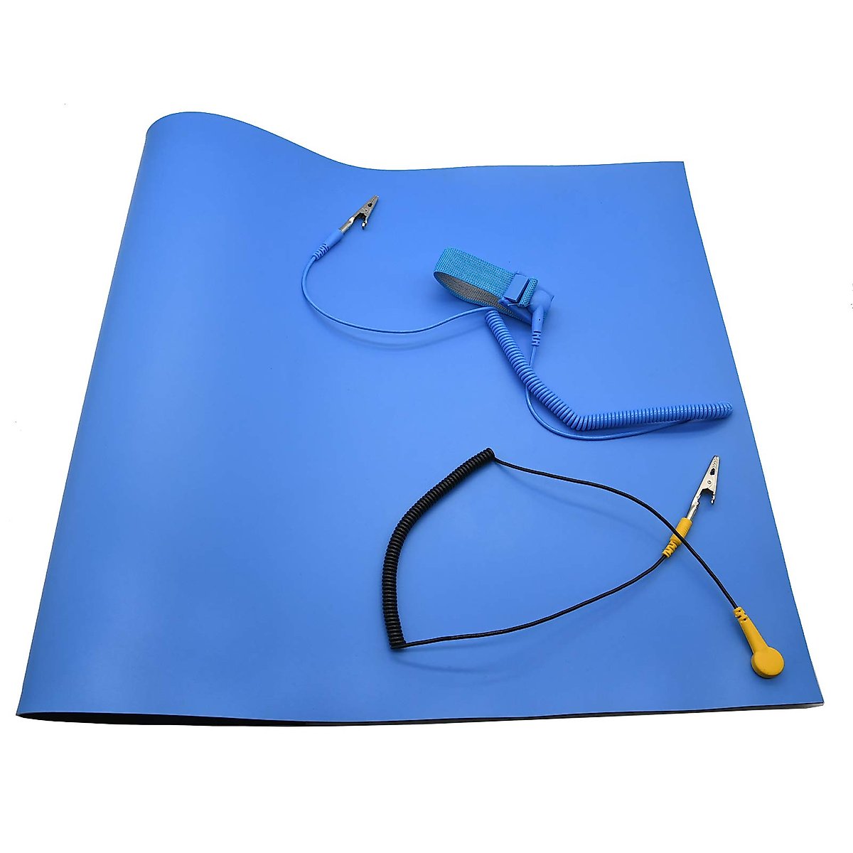 ESD High Temperature Mat Kit,ESD Mats,ESD Rubber Mat,ESD Kit,16" x 24" x 0.08",Blue, Anti-Static Mat with ESD Wrist Strap and ESD Grounding Cord for Sensitive Electronics Working - ESD Mat Kit
