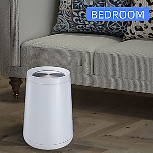 BRIEFHUMAN Household Swing White Bathroom Trash Can，Brushed Stainless Steel，10 L/3 Gallen，Garbage Can with Flipping Lid， for Indoor or Commercial Use, Kitchen,Modern，Living Room,Bedroom