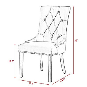 InspiredHome White Leather Dining Chair - Design: Alberto | Set of 2 | Tufted | Ring Handle | Chrome Nailhead Finish