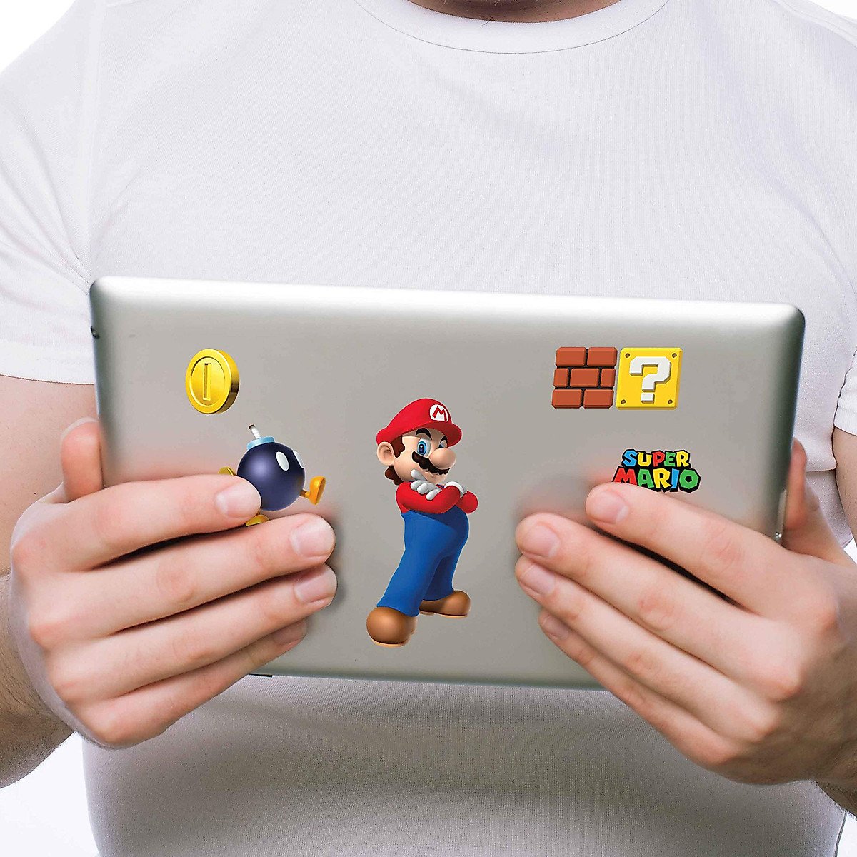 Super Mario, 6 Pack, Mario Tech Decals, Waterproof Stickers for Phone, Laptop, Water Bottle, Skateboard, Vinyl Stickers for Boys and Girls