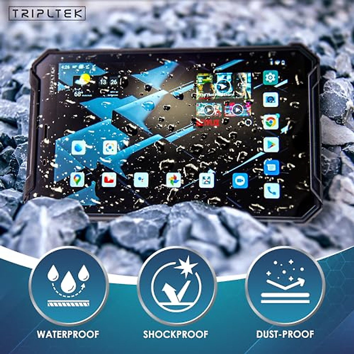 TRIPLTEK 8" PRO (4G LTE, 256GB) Ultra Bright 1200 nits, 8GB RAM, Android 10, Long Battery Life 12200mAh, Rugged Military Construction, Waterproof IP68, Brightest Tablet/Phone on The Market